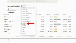 How to Sum a Column or Row in Notion