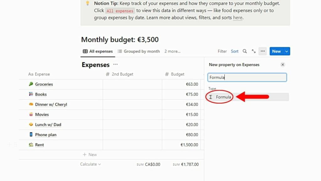How to Sum a Column or Row in Notion