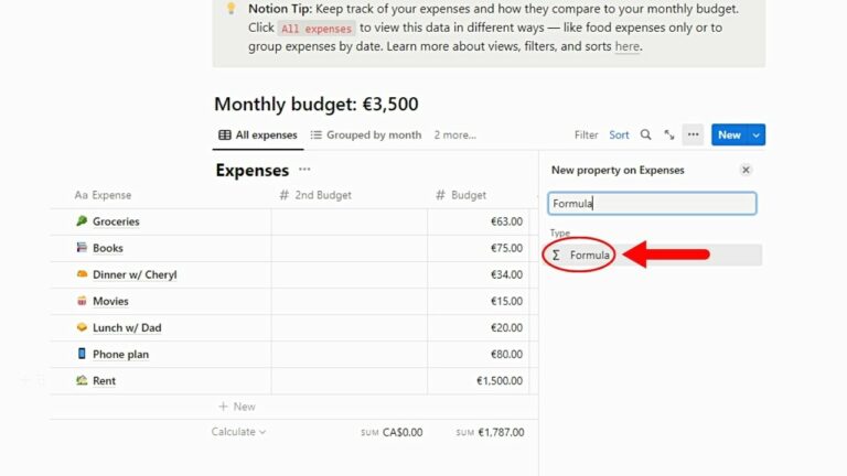 How to Sum a Column or Row in Notion
